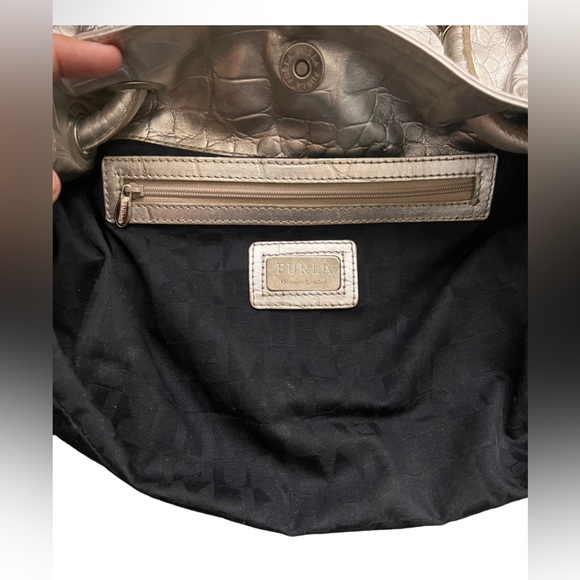 Furla | Bags | Furla Metallic Silver Genuine Leather Croc Embossed ...